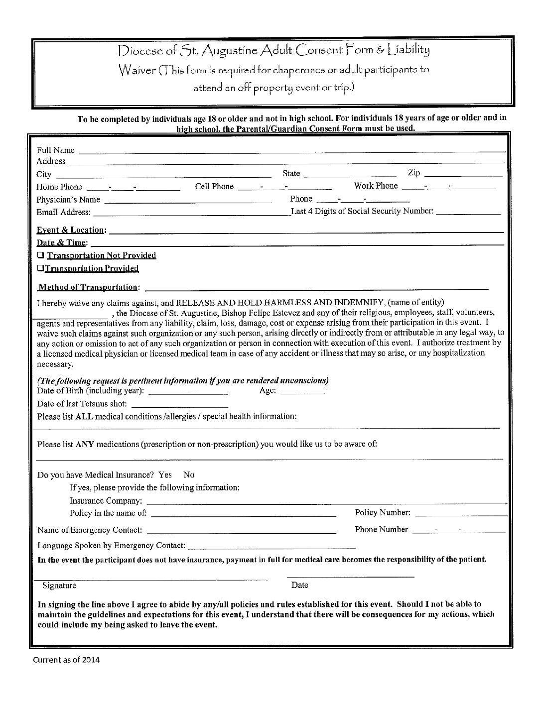 COAD ADULT Forms | Youth Ministry